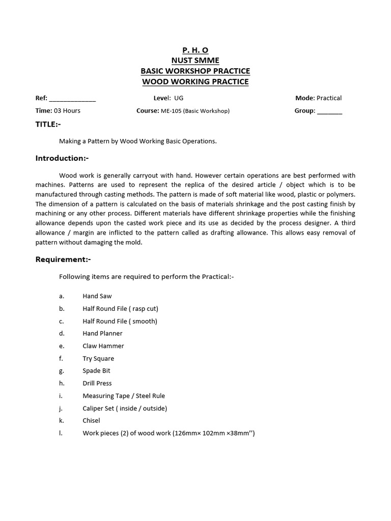 3 WOOD WORK PATTERN MAKING BASIC WORKSHOP PRACTICE updated | PDF ...