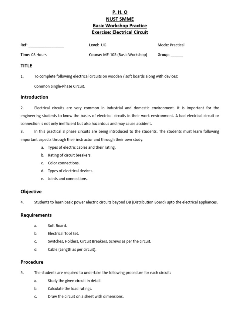 6 ELECT Common Single Phase Circuit BASIC WORKSHOP PRACTICE | PDF