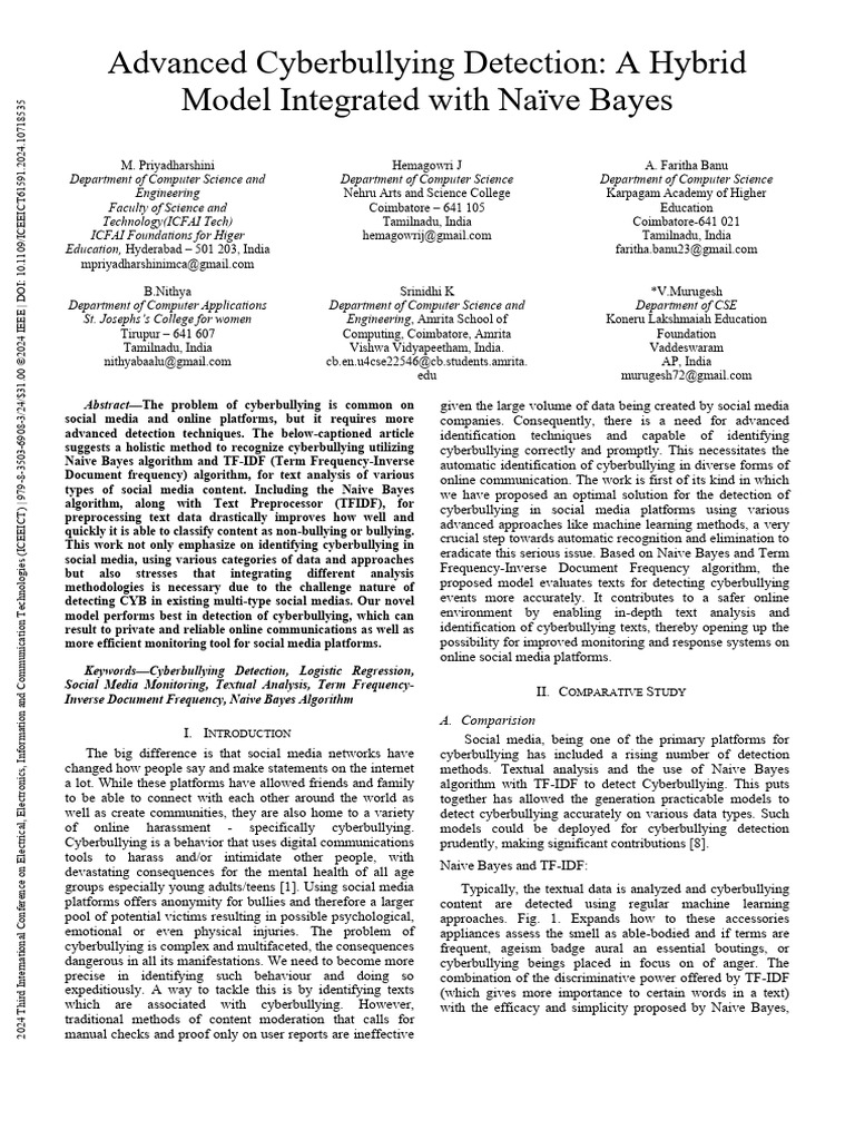 Advanced Cyberbullying Detection A Hybrid Model Integrated With Nave Bayes | PDF | Logistic ...