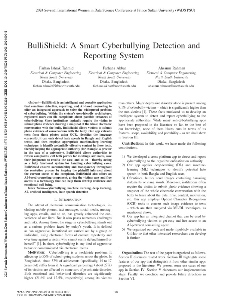 BulliShield A Smart Cyberbullying Detection and Reporting System | PDF ...