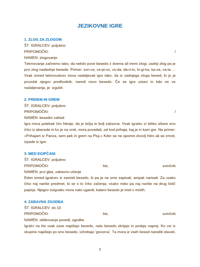 Jezikovne Igre | PDF