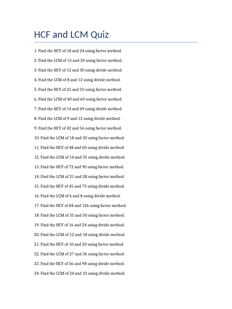 HCF LCM Quiz | PDF