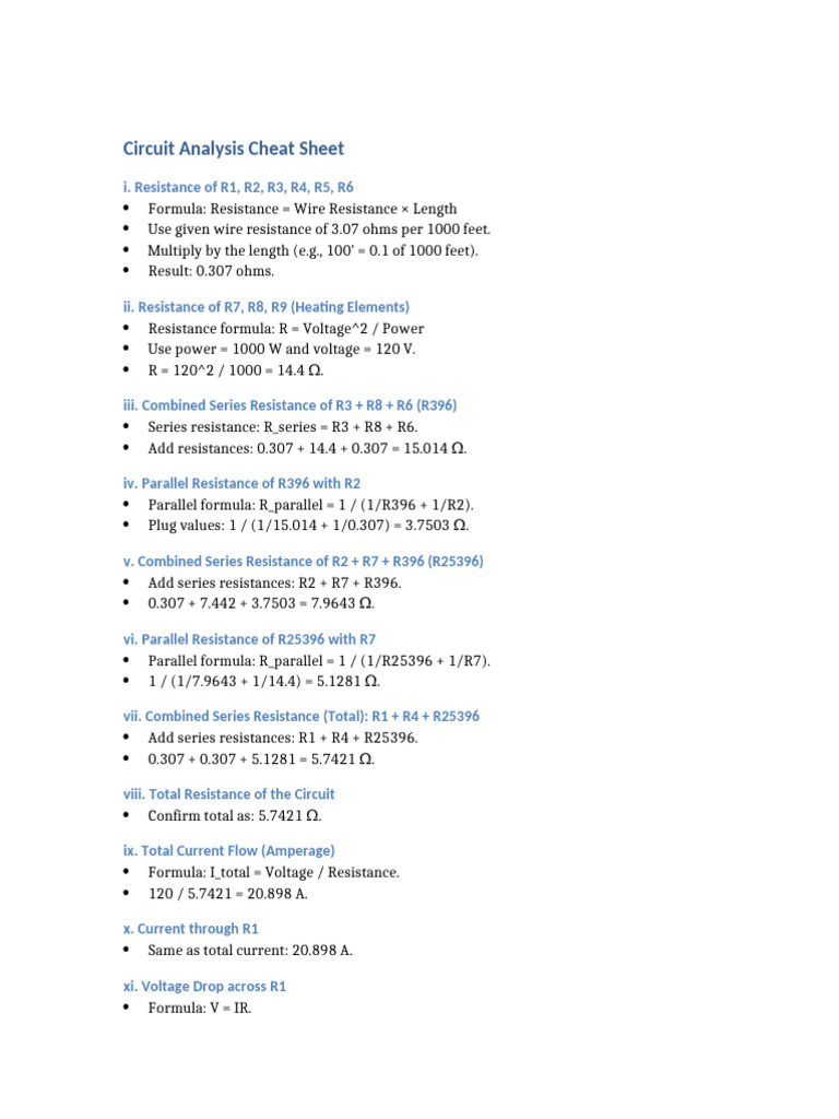Circuit Analysis Cheat Sheet | PDF