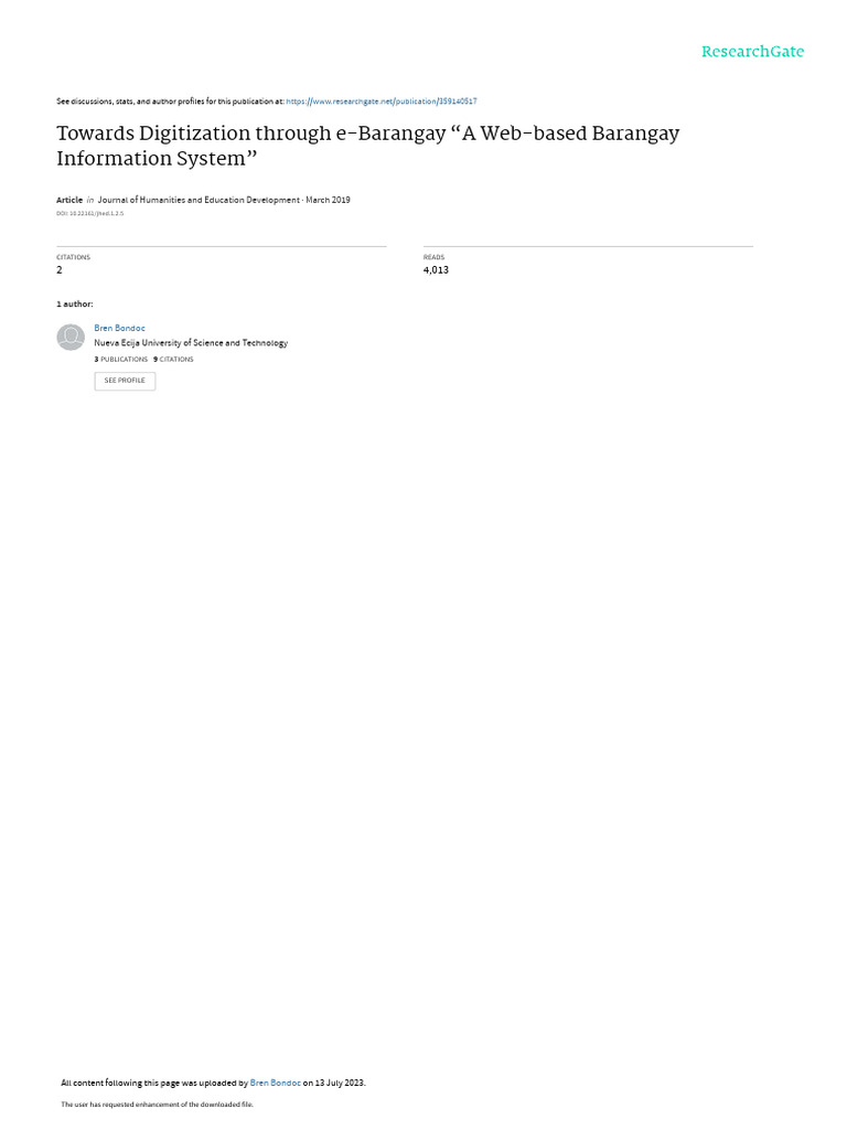 Towards Digitization Through E-Barangay A Web-Base | PDF | Usability ...