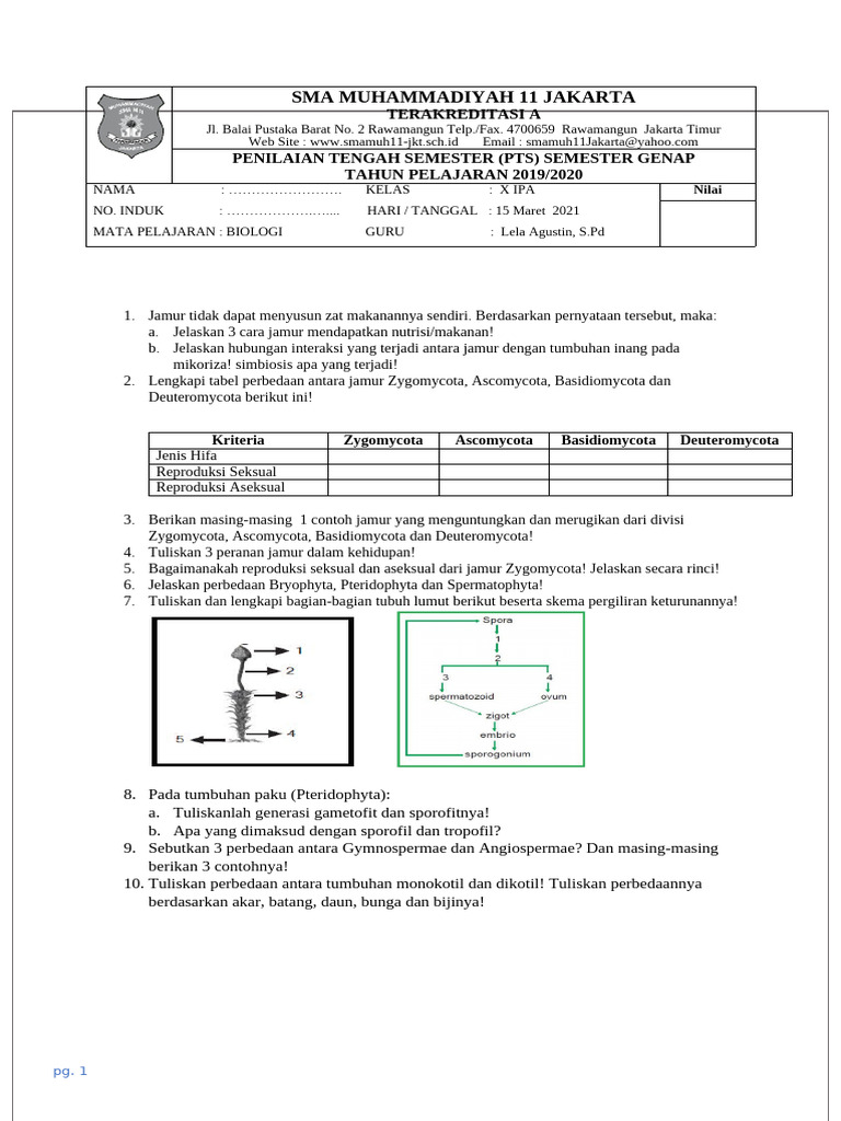 SOAL PTS Genap Biologi Peminatan Kelas 10 IPA (2021) | PDF
