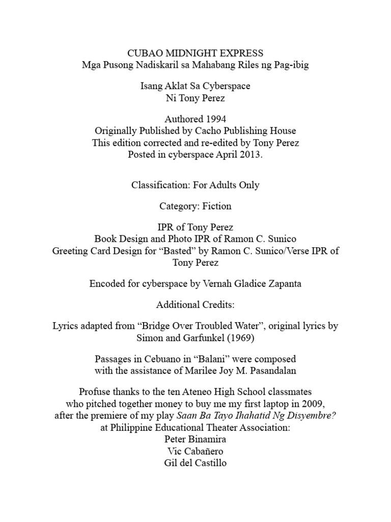 Cubao Midnight Express - Mga Pusong Nadiskaril Sa Mahabang Riles NG Pag-Ibig | PDF