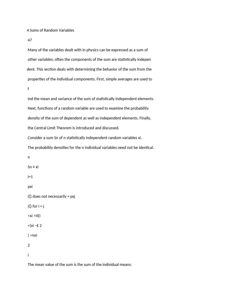 4 Sums of Random Variables | PDF