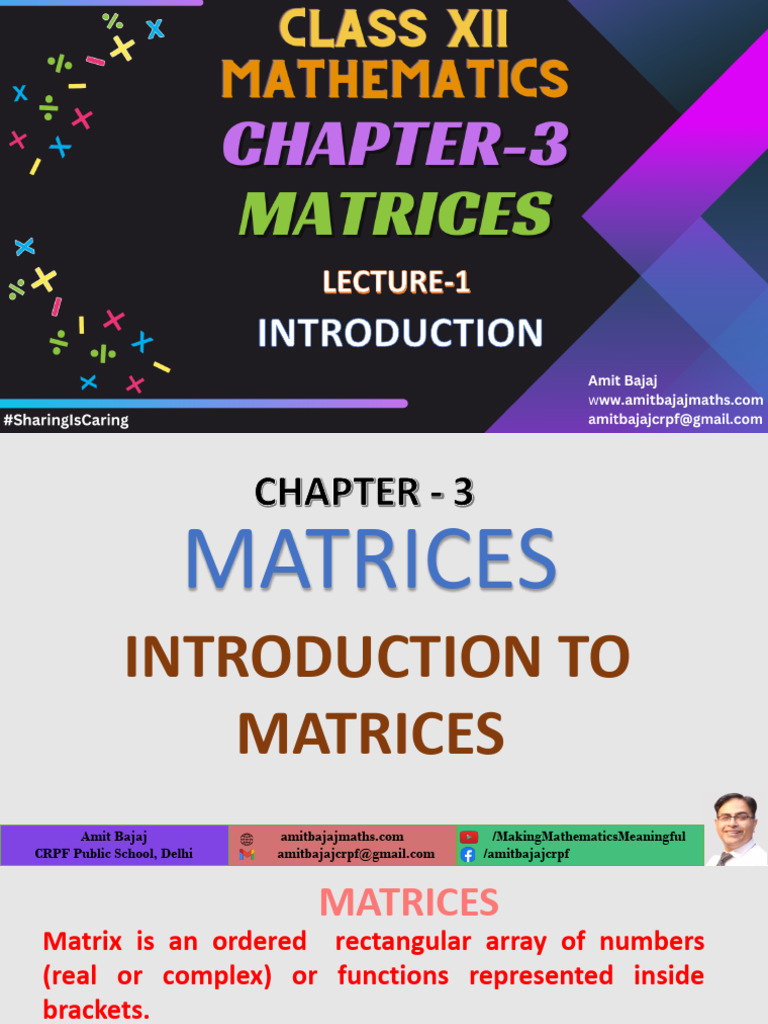Class Xii Matrices (Teaching Notes 2024-25) Amit Bajaj | PDF | Matrix ...