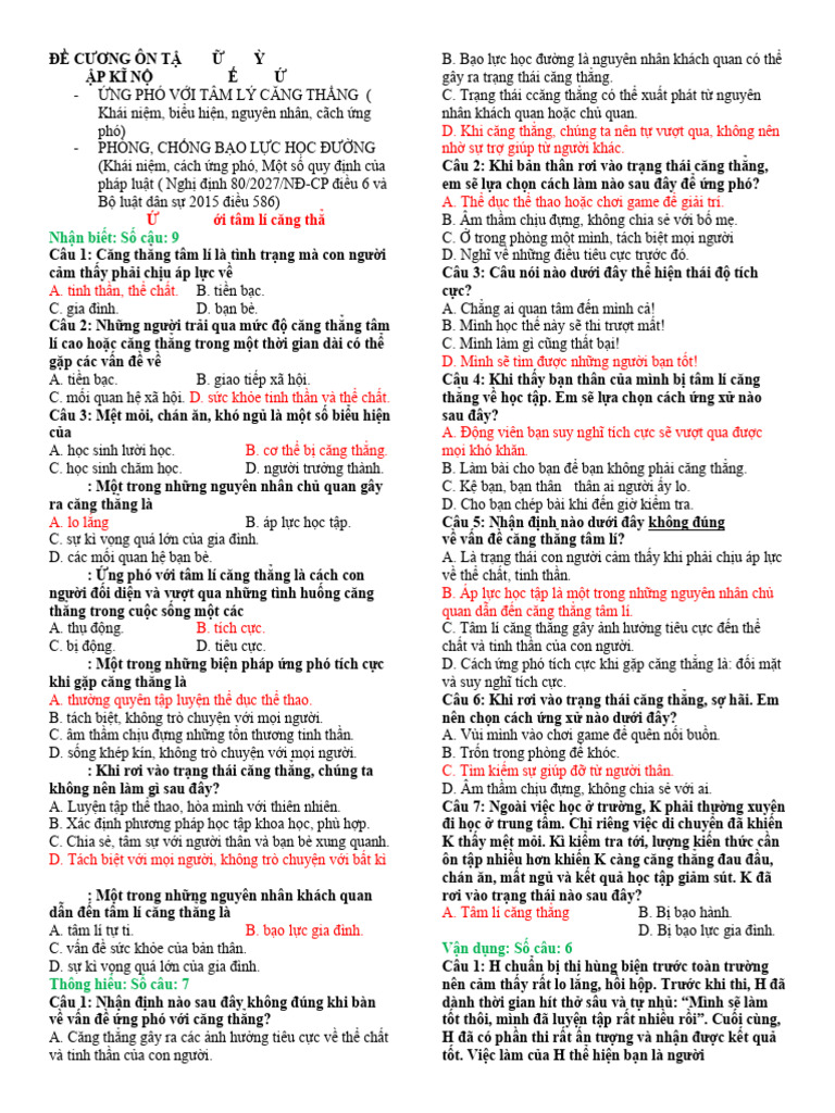 ĐỀ CƯƠNG ÔN TẬP gdcd 7 | PDF