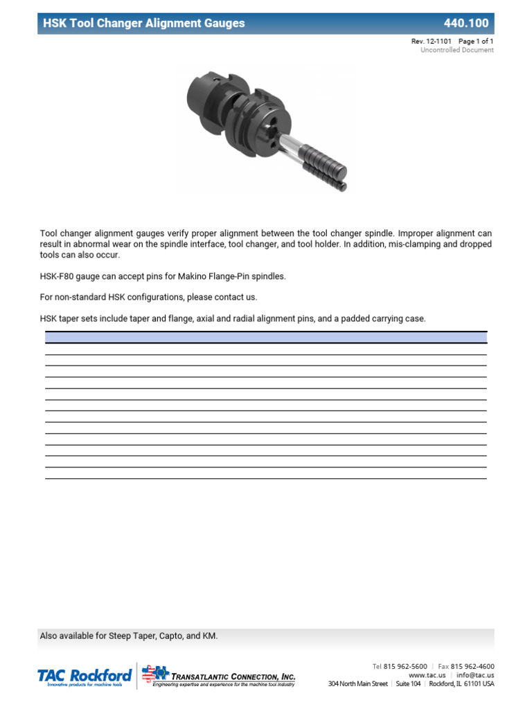 HSK Tool Changer Alignment Gauges | PDF