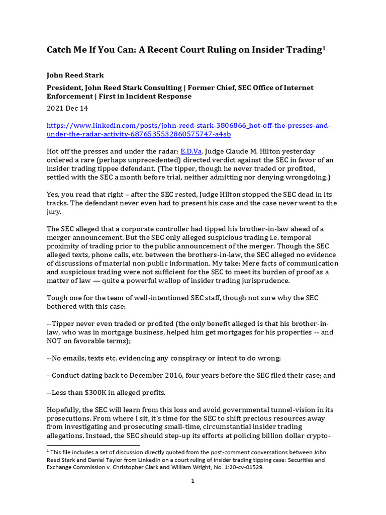 Insider Trading Case - Hot Off The Presses and Under The Radar | PDF ...