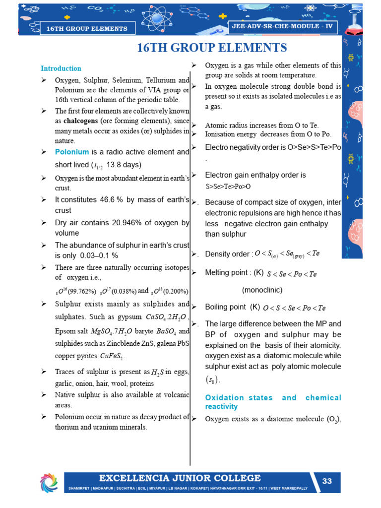 16th GROUP | PDF | Chemical Elements | Oxygen