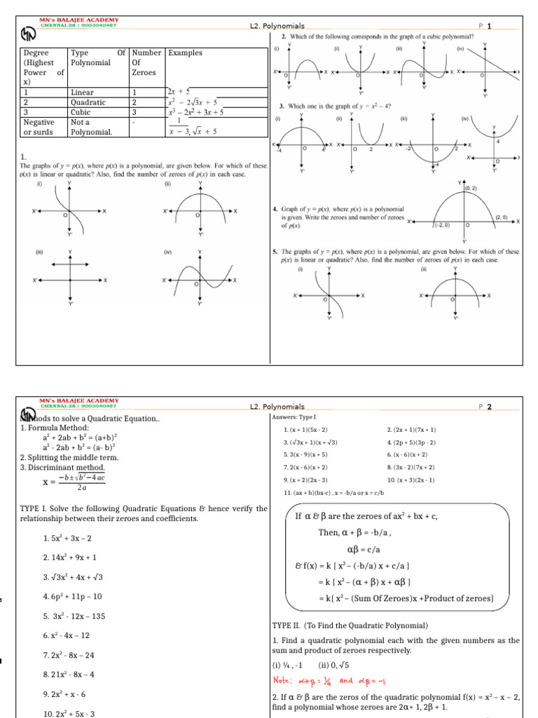 X M L2. Polynomials Print | PDF | Quadratic Equation | Abstract Algebra