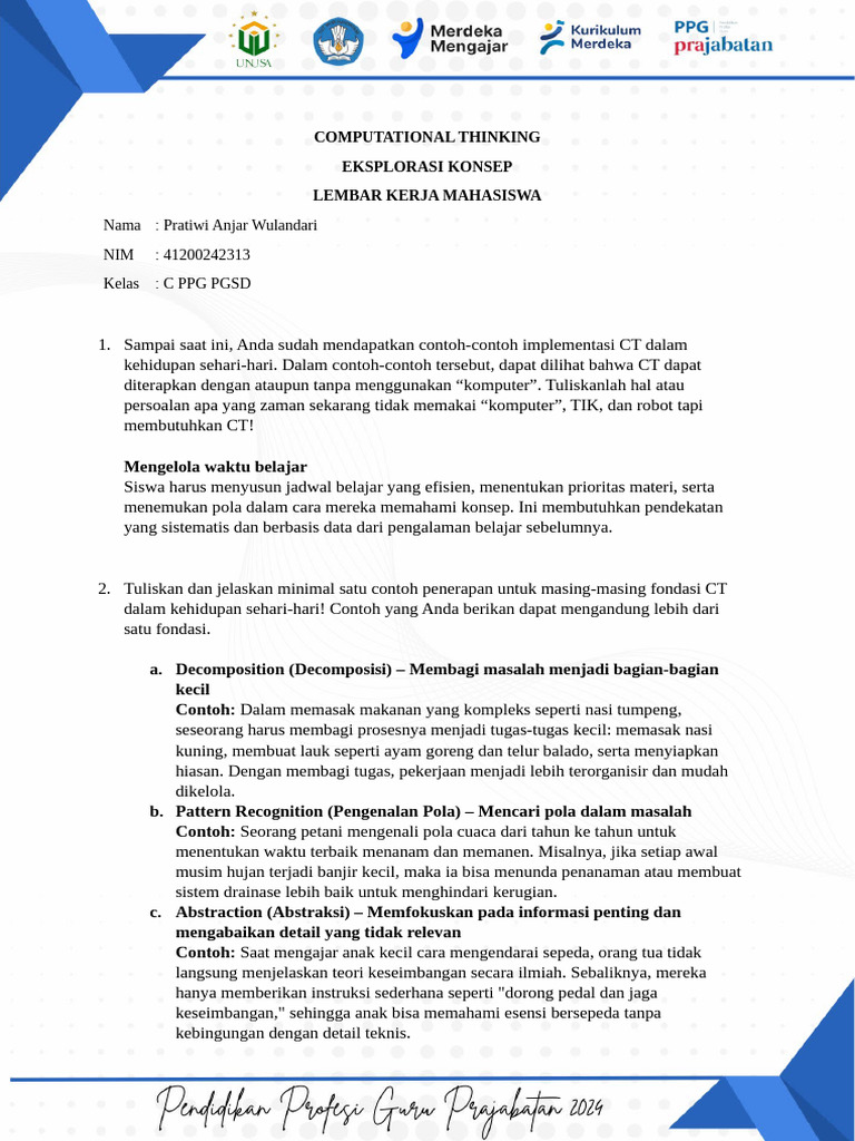 T1.3a Eksplorasi Konsep - LK Mahasiswa (Pratiwi Anjar) | PDF