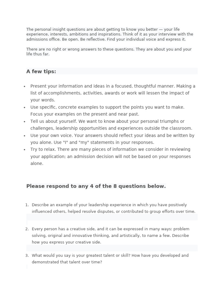 UC - Personal Insight Questions | PDF