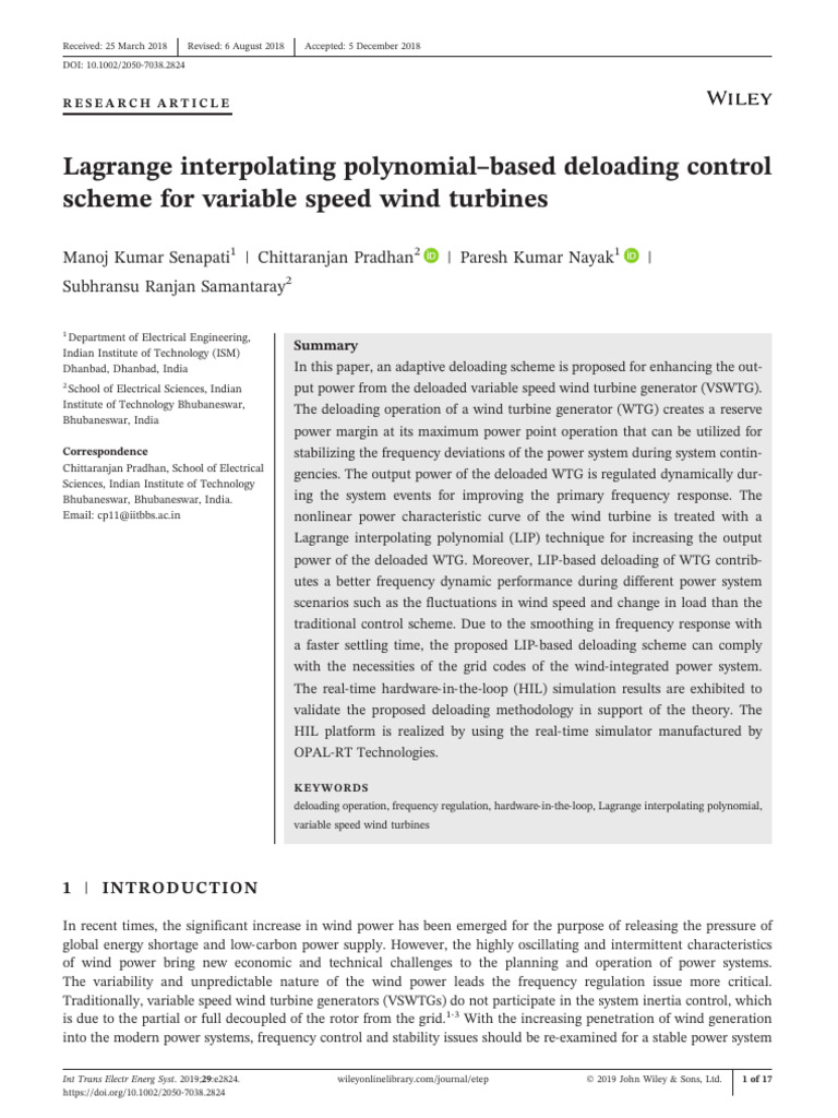 12 - 2019 - Lagrange Interpolating Polynomial Based Deloading Control | PDF | Wind Power | Turbine