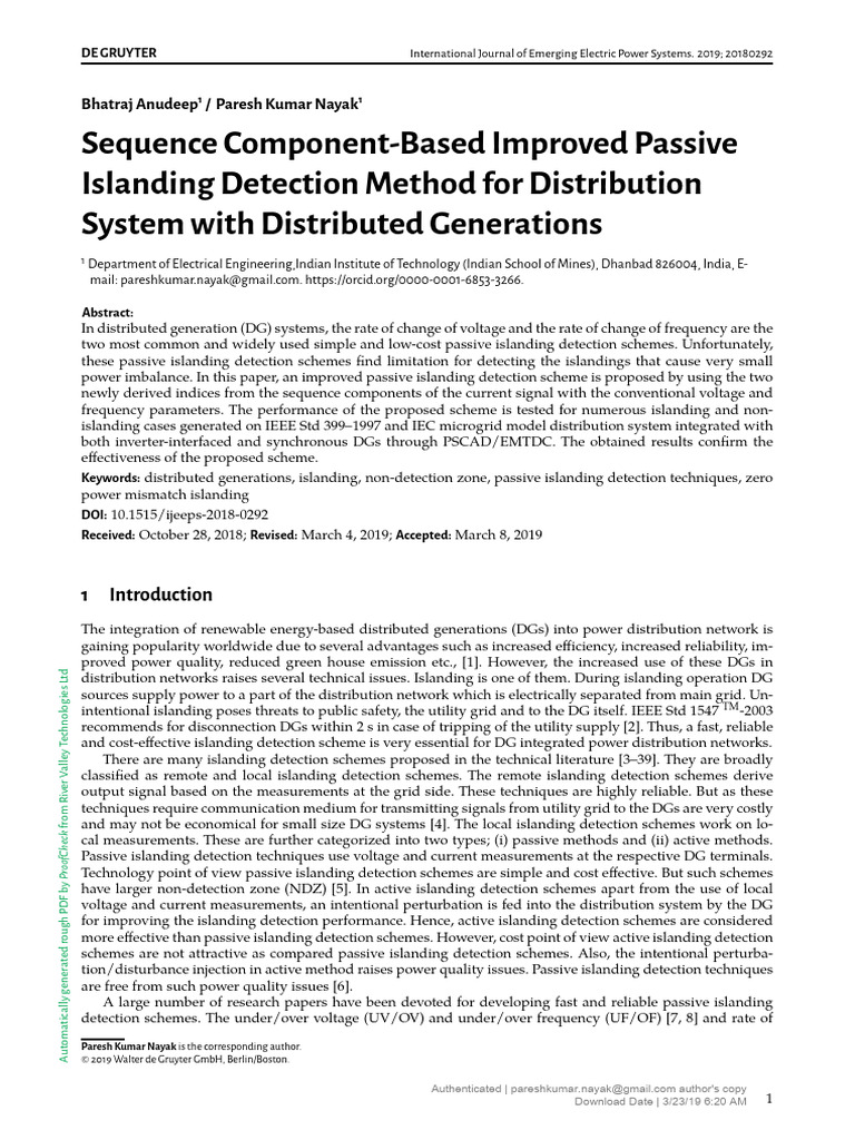 13_2019_IJEEPS_Sequence Component-Based Improved Passive Islanding | PDF | Distributed ...