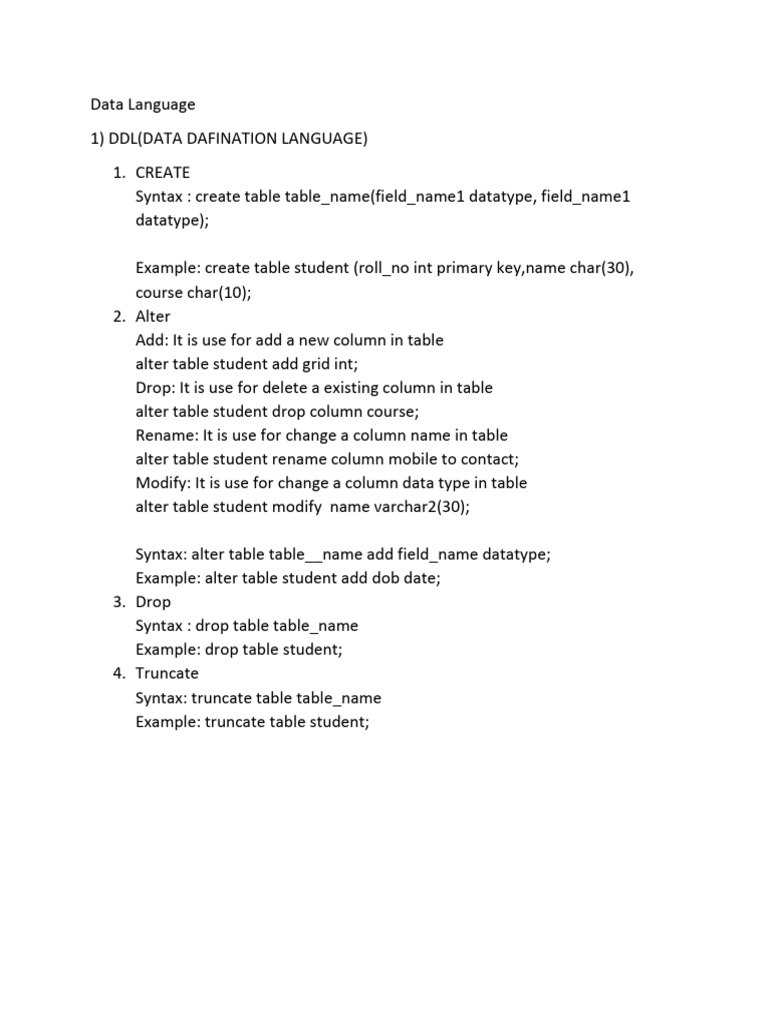 DDL & DML | PDF
