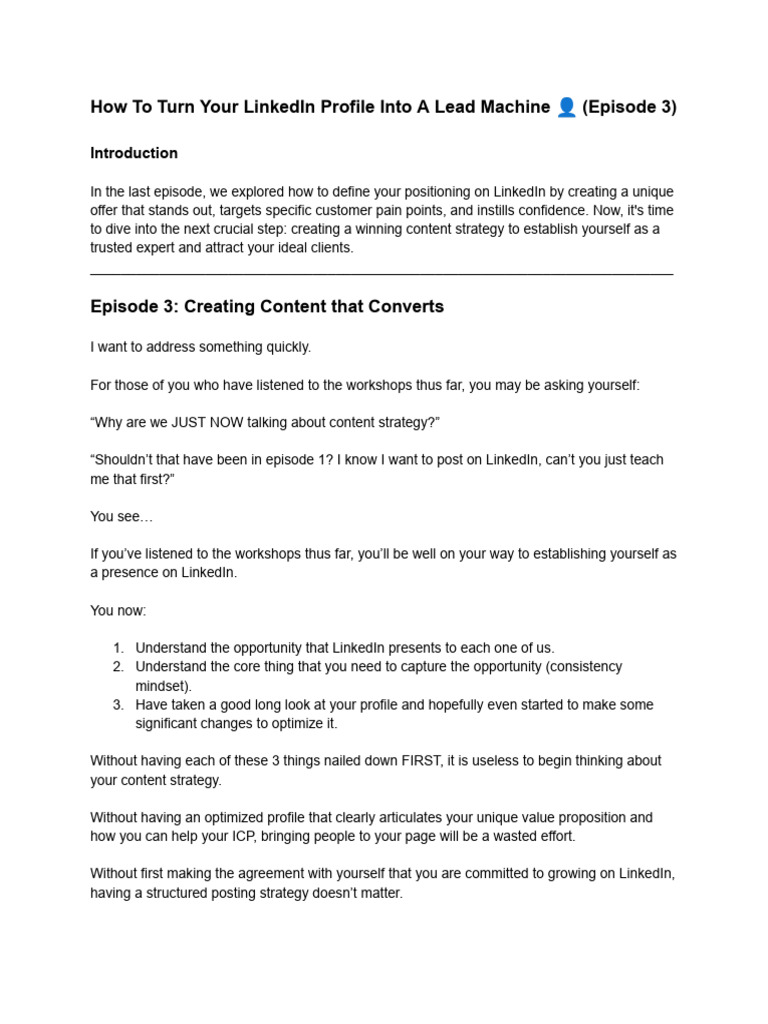 LinkedIn Content Strategy for Leads | PDF | Artificial Intelligence ...