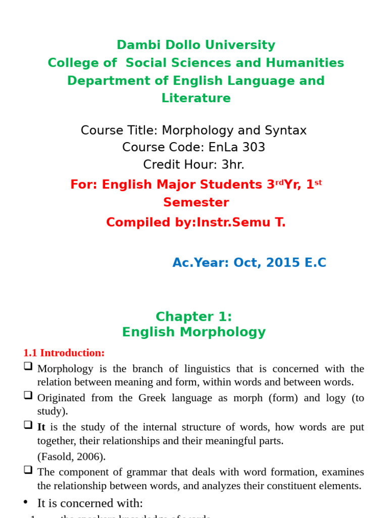 Lecture PPt Morphology and Syntax | PDF | Word | Phrase