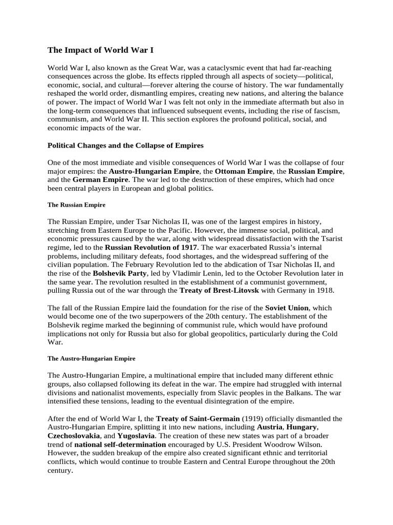 The Impact of World War I | PDF | Weimar Republic | Great Depression