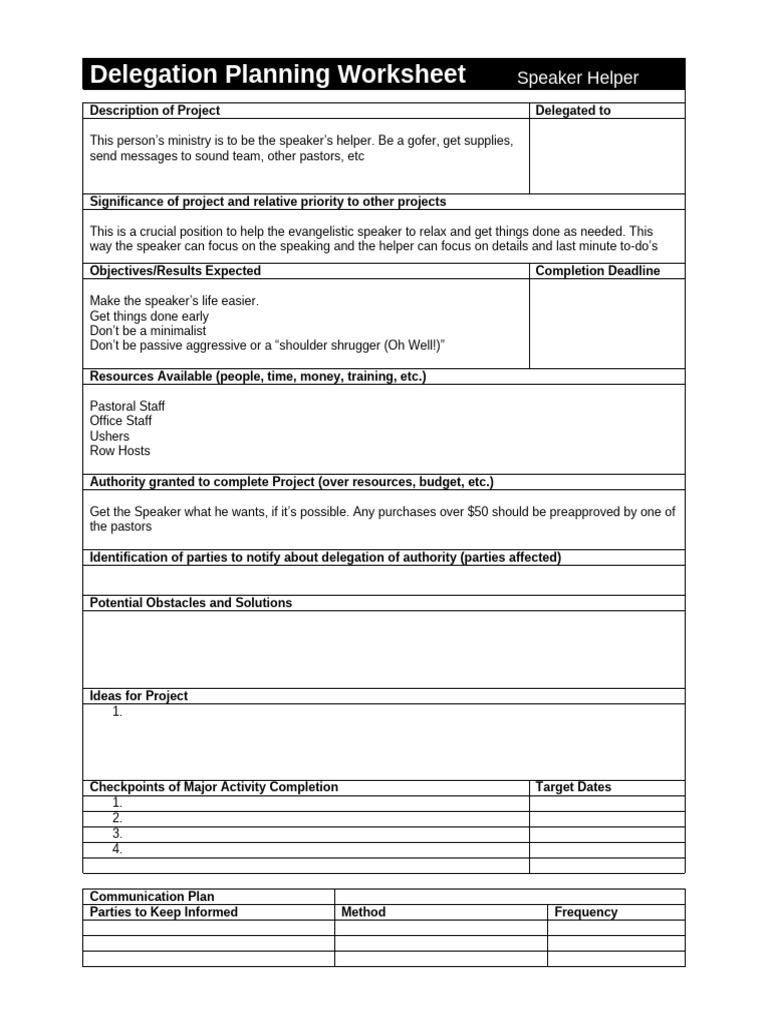 USHERS Delegation Worksheet | PDF