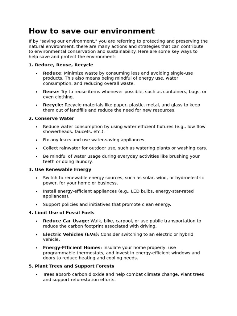 13 Ways to Save Our Environment | PDF | Efficient Energy Use | Climate ...