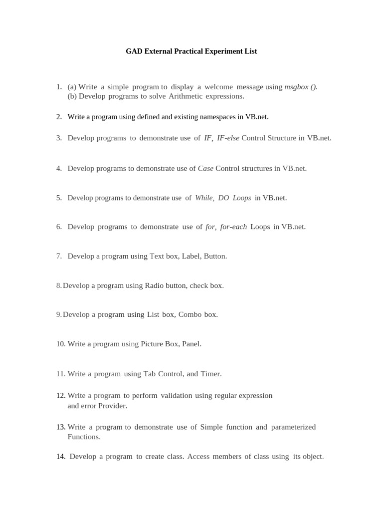 External GAD Experiment List | PDF