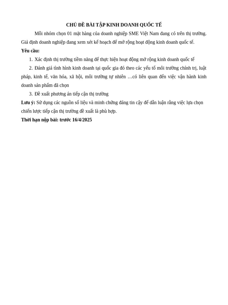 Chủ đề bài tập KDQT | PDF