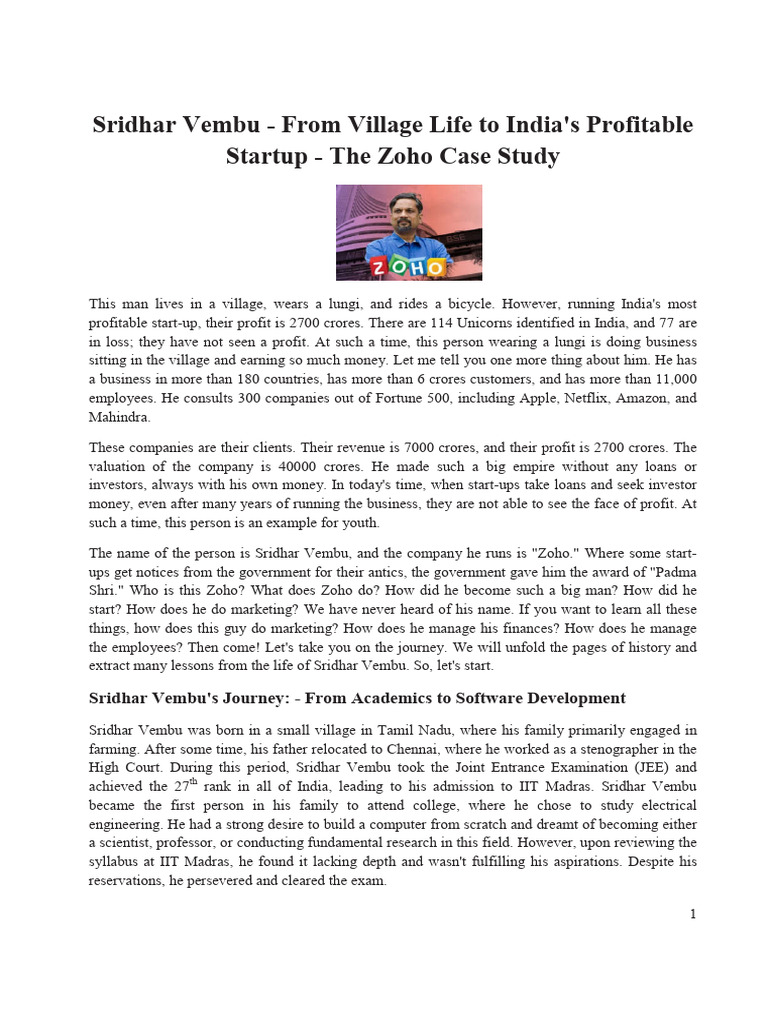 Case 02 Sridhar Vembu Journey | PDF | Sales | Employment