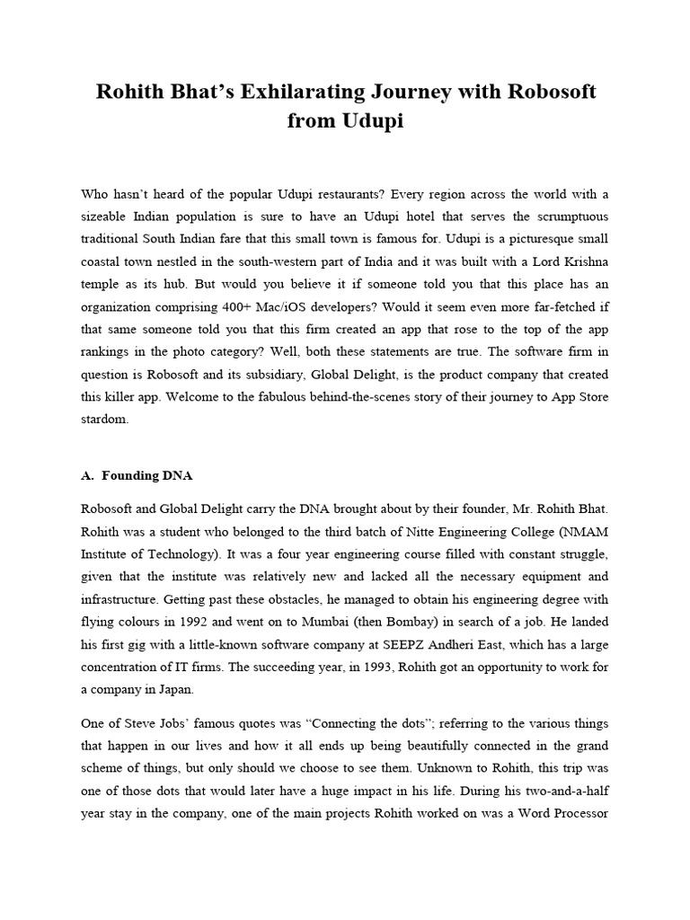 Rohith Bhat's Exhilarating Journey With Robosoft From Udupi | PDF | I Phone | Computing