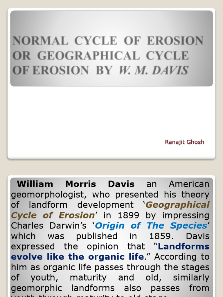 Davis' Geographical Cycle of Erosion | PDF | Valley | Erosion