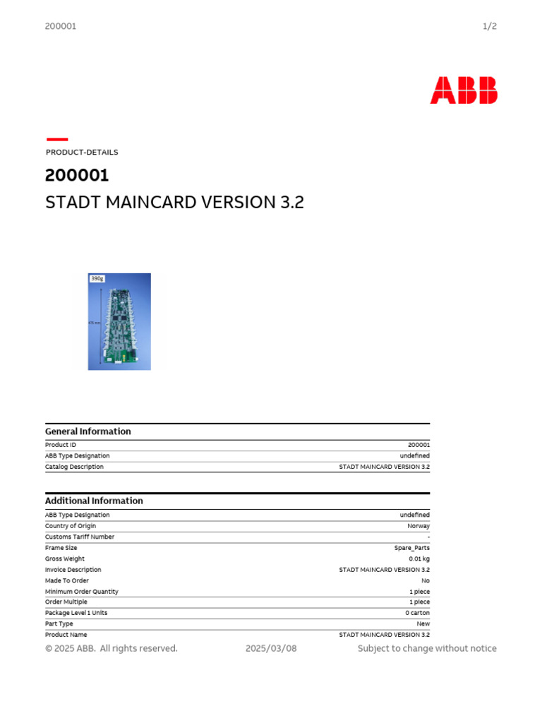 STADT MAINCARD V3.2 Product Details | PDF