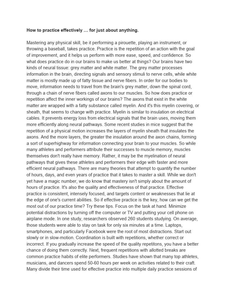 How To Practice Effectively | PDF | Axon | Myelin