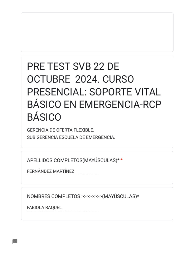 Pre Test SVB y RCP Básico 2024 | PDF | Reanimación cardiopulmonar ...