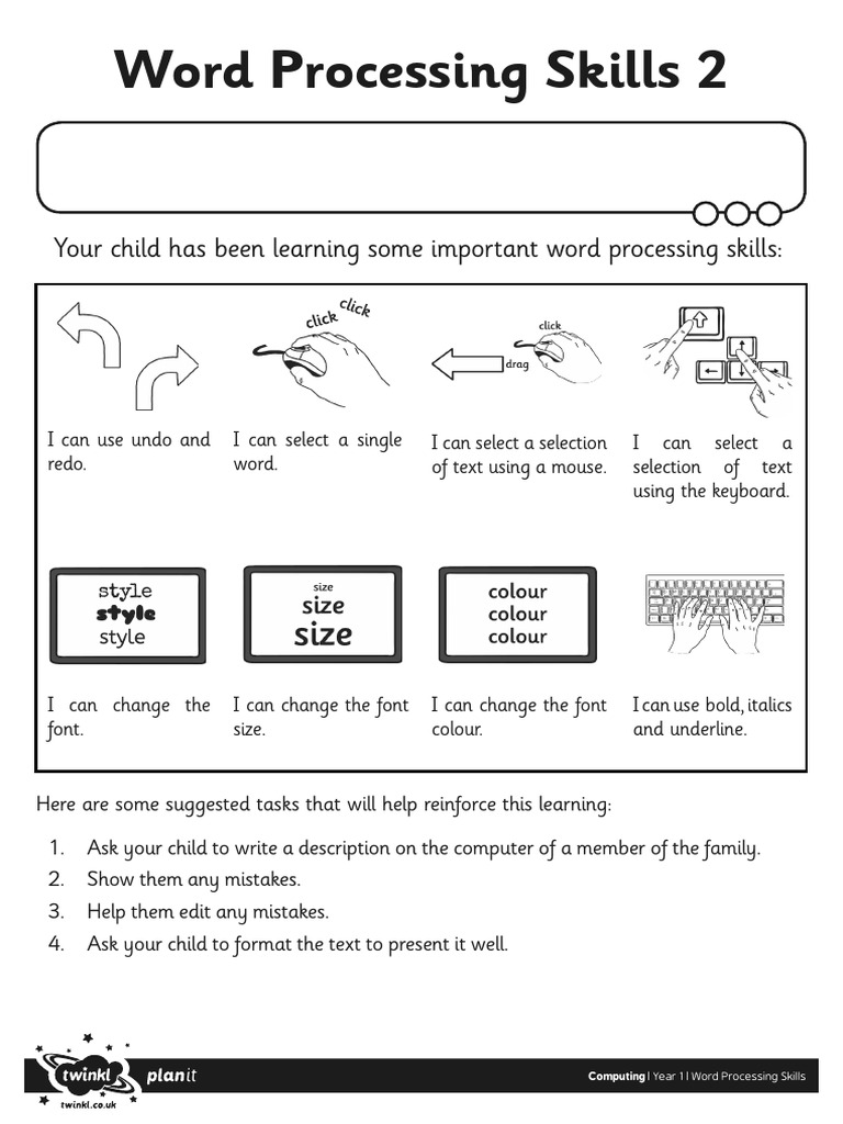 Word Processing Skills 2 Home Learning Task | PDF