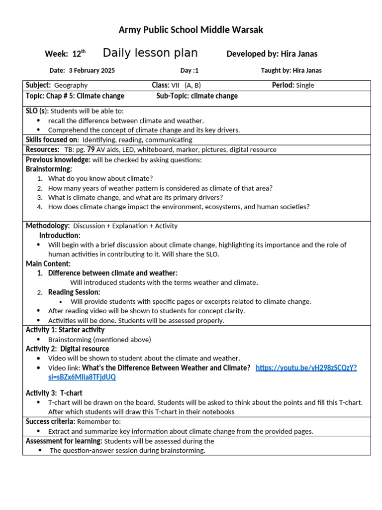 7th Week Planner 7th 2nd Term | PDF | Climate Change | Brainstorming