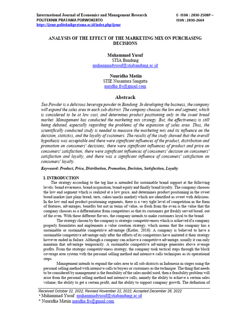 Marketing Mix Impact on Purchase Decisions | PDF | Marketing ...