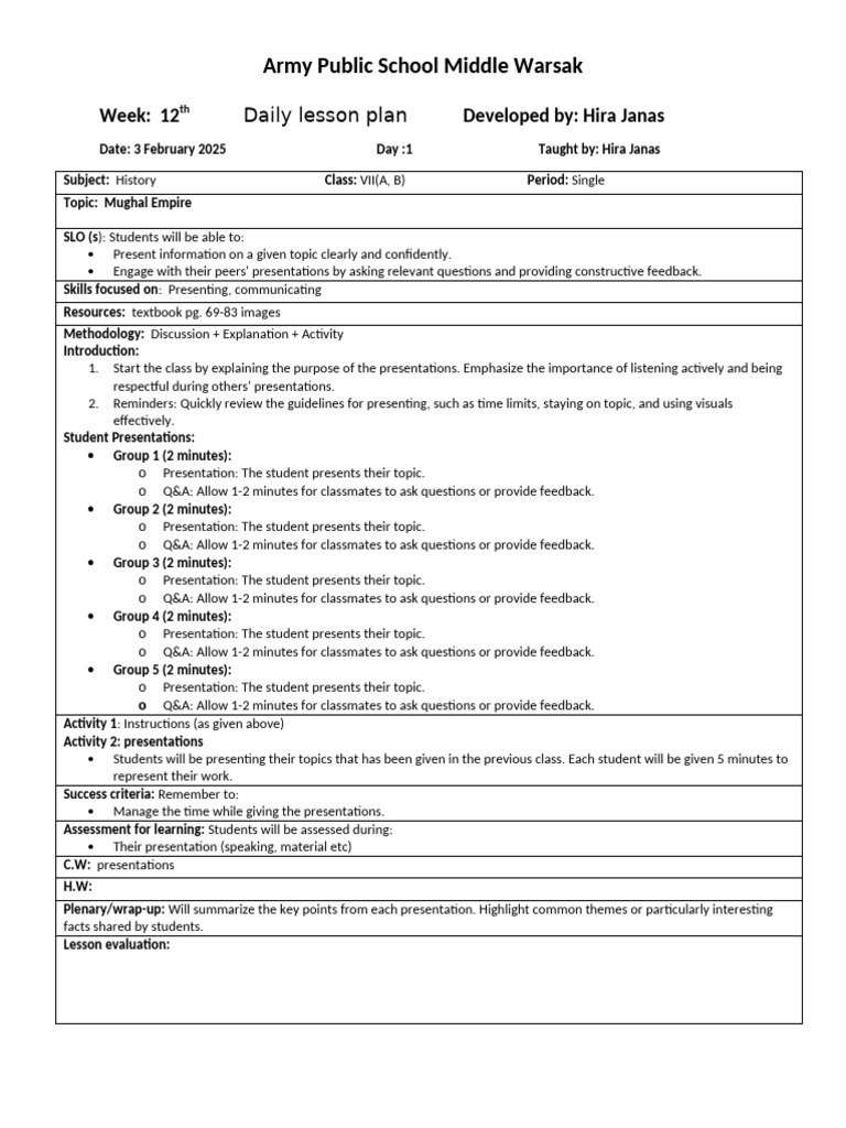 Week 12 Lesson Plans: History & Geography | PDF | Lesson Plan | Cognition