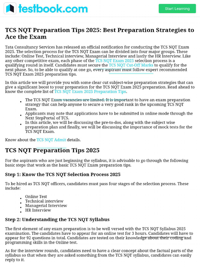 TCS NQT Preparation Tips 2025_ Best Preparation Strategies to Ace the Exam | PDF