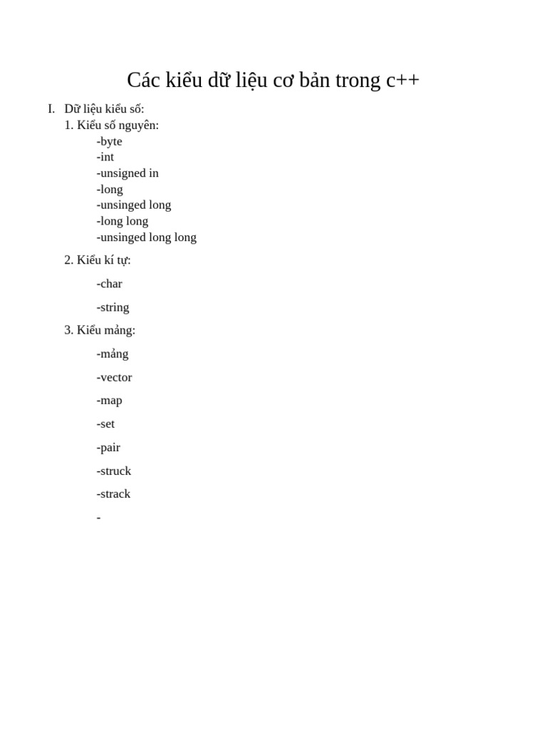 Các Kiểu Dữ Liệu Cơ Bản Trong c | PDF