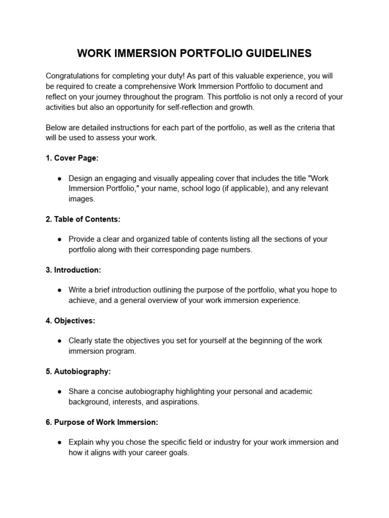 Work Immersion Portfolio Template (1) | PDF | Cognition | Human ...