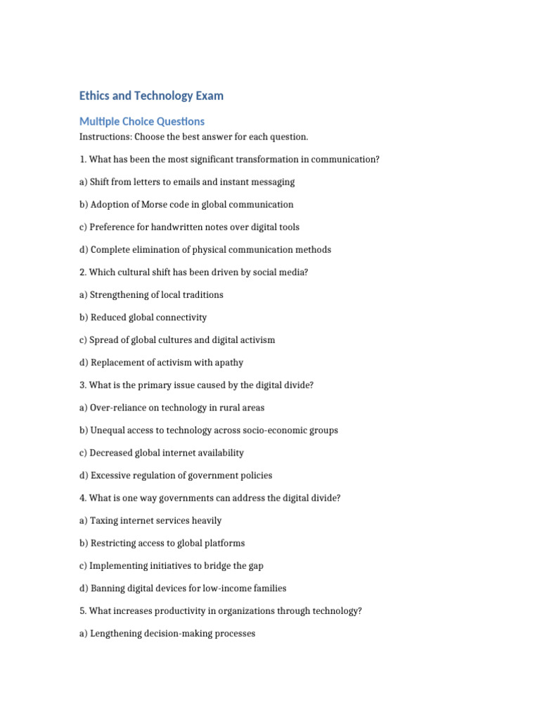 Ethics and Technology Exam | PDF
