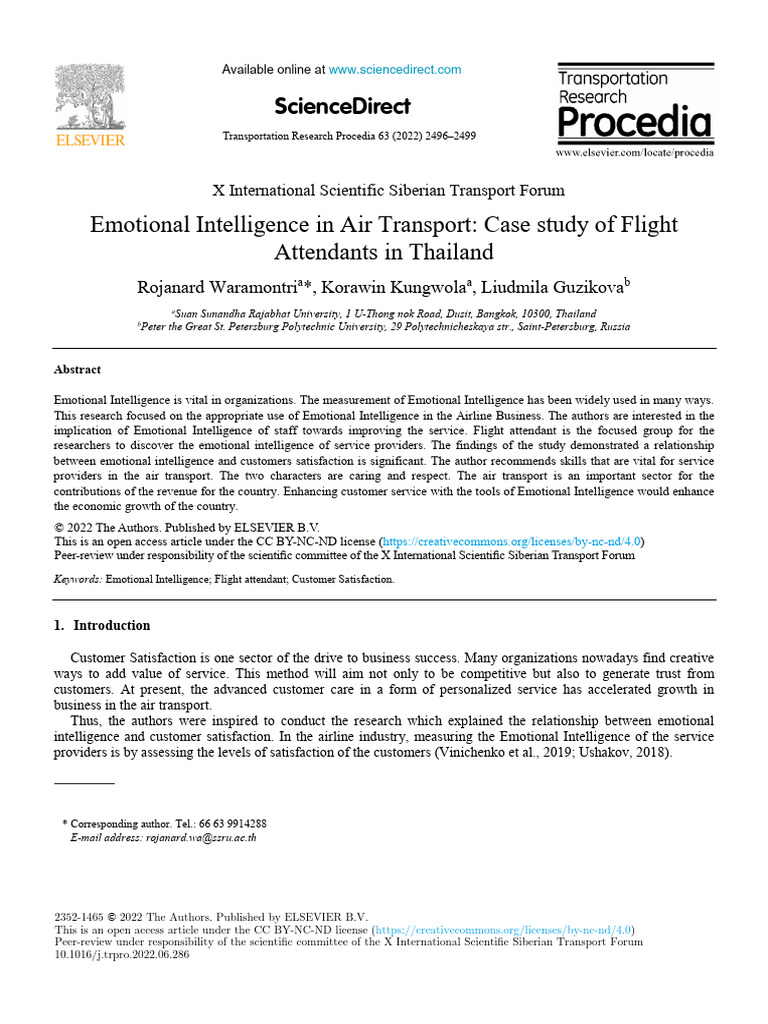 Emotional Intelligence in Air Transport Case Study of Flight Attendant ...