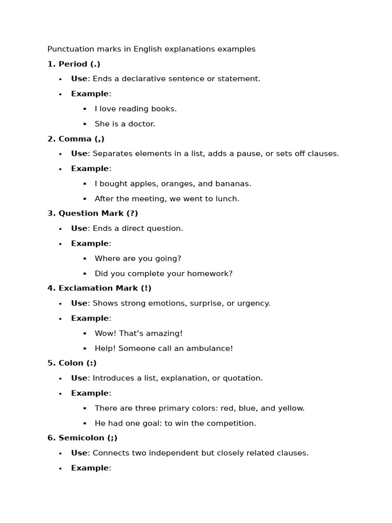 Punctuation Marks in English Explanations Examples N | PDF ...