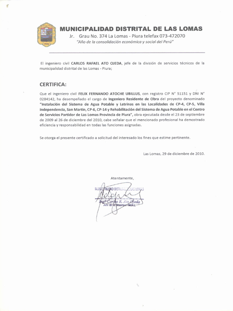 Municipalidad Distrital de Las Lomas - CP4, CP5, CP14 | PDF