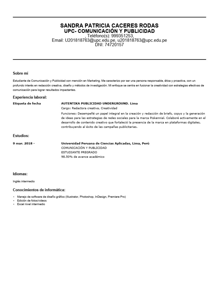 SANDRA - PATRICIA - CACERES - RODAS - CV Upc | PDF