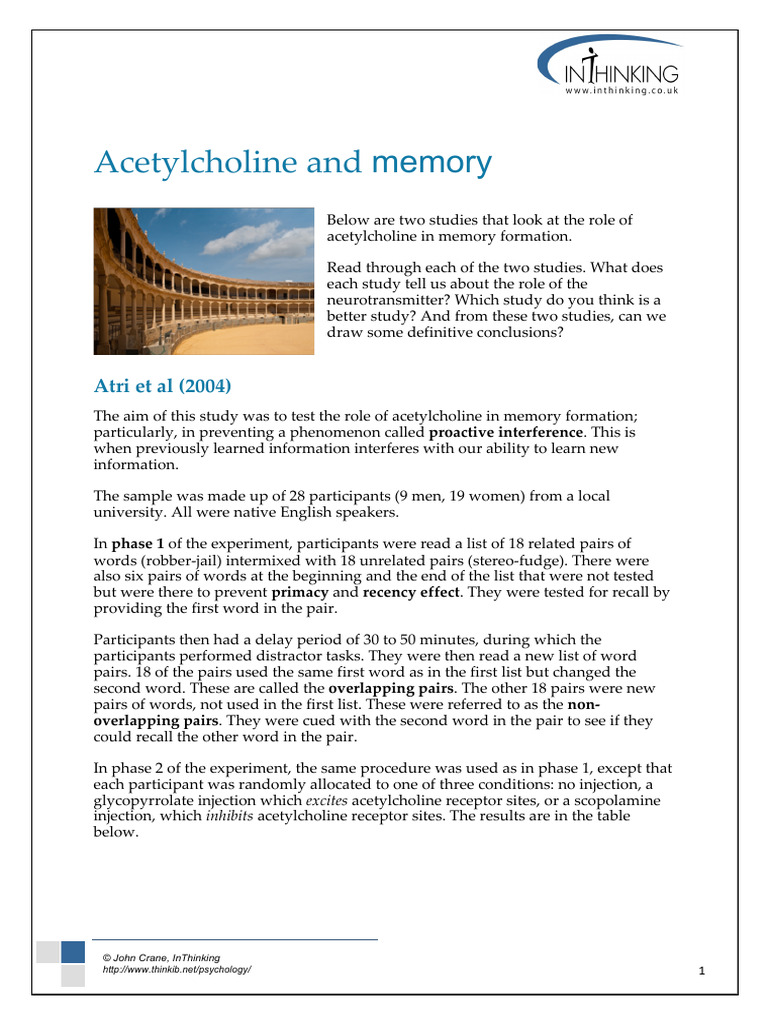 Acetylcholine-Studies-Rev 1 | PDF | Acetylcholine | Recall (Memory)