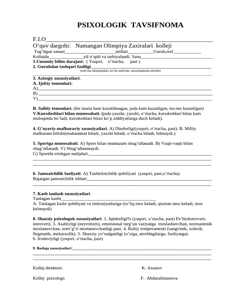 Psixologik Tavsifnoma | PDF