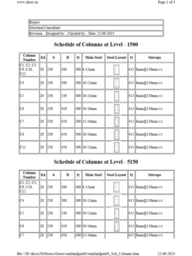 Column Schedule for Structural Design | PDF